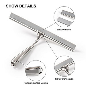 Shower Squeegee for Shower Doors 10 Inch Bathroom Squeegee for Windows,Kitchen,Mirror and Car Glass, Stainless Steel
