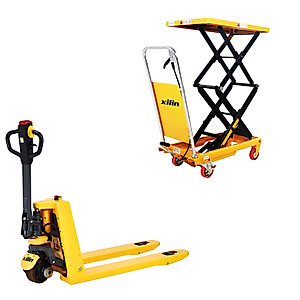 Xilin Electric Pallet Jack Truck Lithium Battery 3300LBS Capacity 48" x 27" Fork Size and Manual Hydraulic Lift Table Cart Double Scissor 330lbs Capacity 43.3" Lifting Height