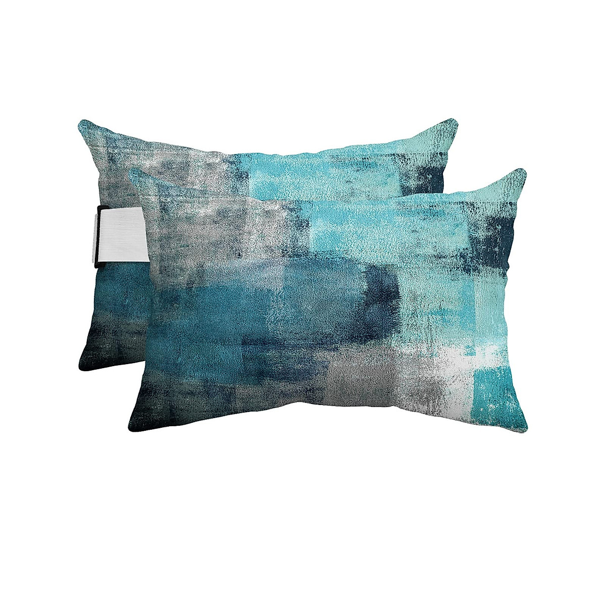 Blue Graffiti Art Outdoor Chaise Lounge Head Resting Pillows 2 Pack, Teal Blue Green Gray Abstract Art Waterproof Patio Furniture Pillow with Insert Adjustable Elastic Stripe for Recliner Beach Chair