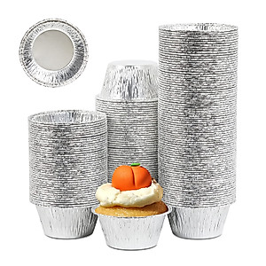 Aluminum Foil Baking Cups, Disposable Ramekin 2.4 Oz Silver Foil Cupcake liners, 200 Pcs Aluminum Baking Cups Egg Tart Liners for Baking, Cupcake, Pudding, Muffin , Creme Brulee