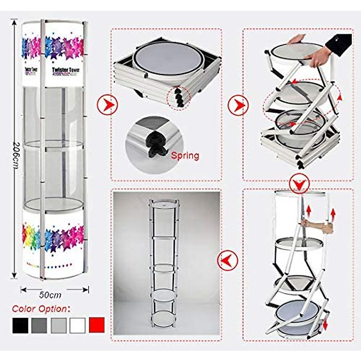 81 in Portable Display Case Set 5-Layer Circle Quick Installation Potable Twister Tower Portable Trade Show Counter with Twist and Fold Design- Stand Only (White)
