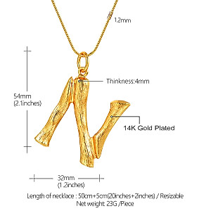 FOCALOOK Statement Bamboo Necklace, 14K Gold Plated Initial Name Pendant Necklace for Women - Big Bamboo Letter Charm Necklace(With Gift Box)