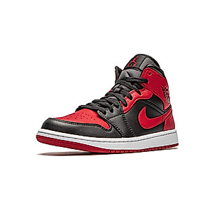 Nike Women's WMNS Air Jordan 1 Mid Trainers, Black Gym Red White, 15 Men