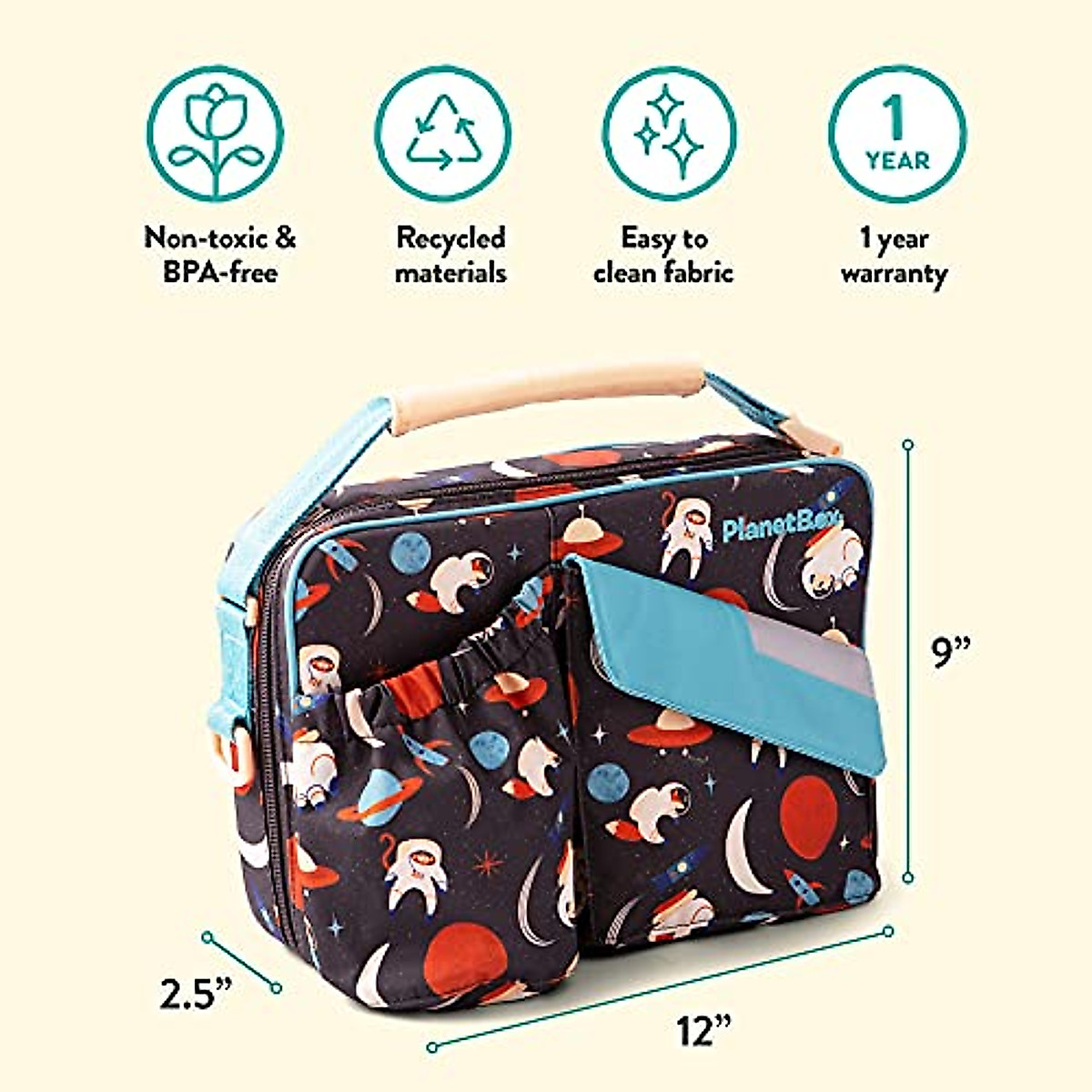 PlanetBox Rover Stainless Steel Bento Lunch Box with 5 Compartments for Adults and Kids, Space Animals Carry Bag and Magnets