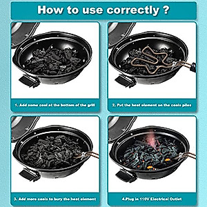 Electric Charcoal Starter Ajiaguo 700W - Premium BBQ Grilling Fireplace Coal Lighter Easy & Quick Ignite Briquettes |No Sparks or Flames | 304 Stainless Steel Coils Elements 5ft Long Cable (CB 2)