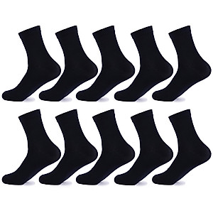 CHUNG Toddler Boys Girls 10 Pack Athletic Cotton Basic Crew Socks Autumn School Uniform Casual Sports,Plain Black,8-10Y