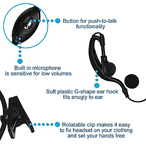 HQRP 2-Pin External Ear Loop Headset w/PTT Microphone Compatible with Motorola RDV-5100, RDV-2020, RDU-2020, RDU-2080D, RDU-4100, RDU-4160D, RDV-2080D, RDV-5100 Sun Meter