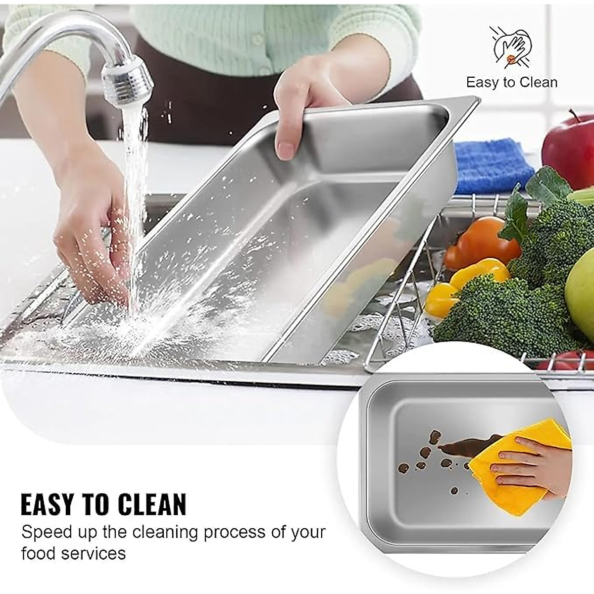 Generic 6 Pack Stainless Steel Buffet 4"" Deep Anti-Jam Containers 1/1,1/2,1/3,1/4 Steam Table Pan With Lid, Restaurant and Commercial Pans, Hotel Pan, Chafing Steam Table Catering Storage (1/1)