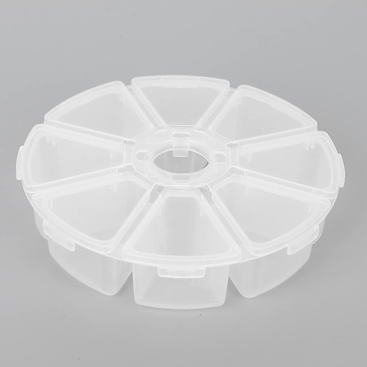 8 Grids Round Clear Plastic Box, Divider Storage Container for Beads Jewelry DIY Crafts Nail Art Items
