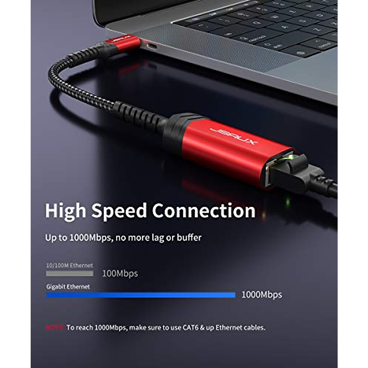USB C to Ethernet Adapter, JSAUX USB-C to RJ45 Thunderbolt 3/Type C to Gigabit Ethernet LAN Network Adapter Compatible with iPad Pro 2021, iMac, MacBook Pro 2020/2019, MacBook Air, Dell and More-Red