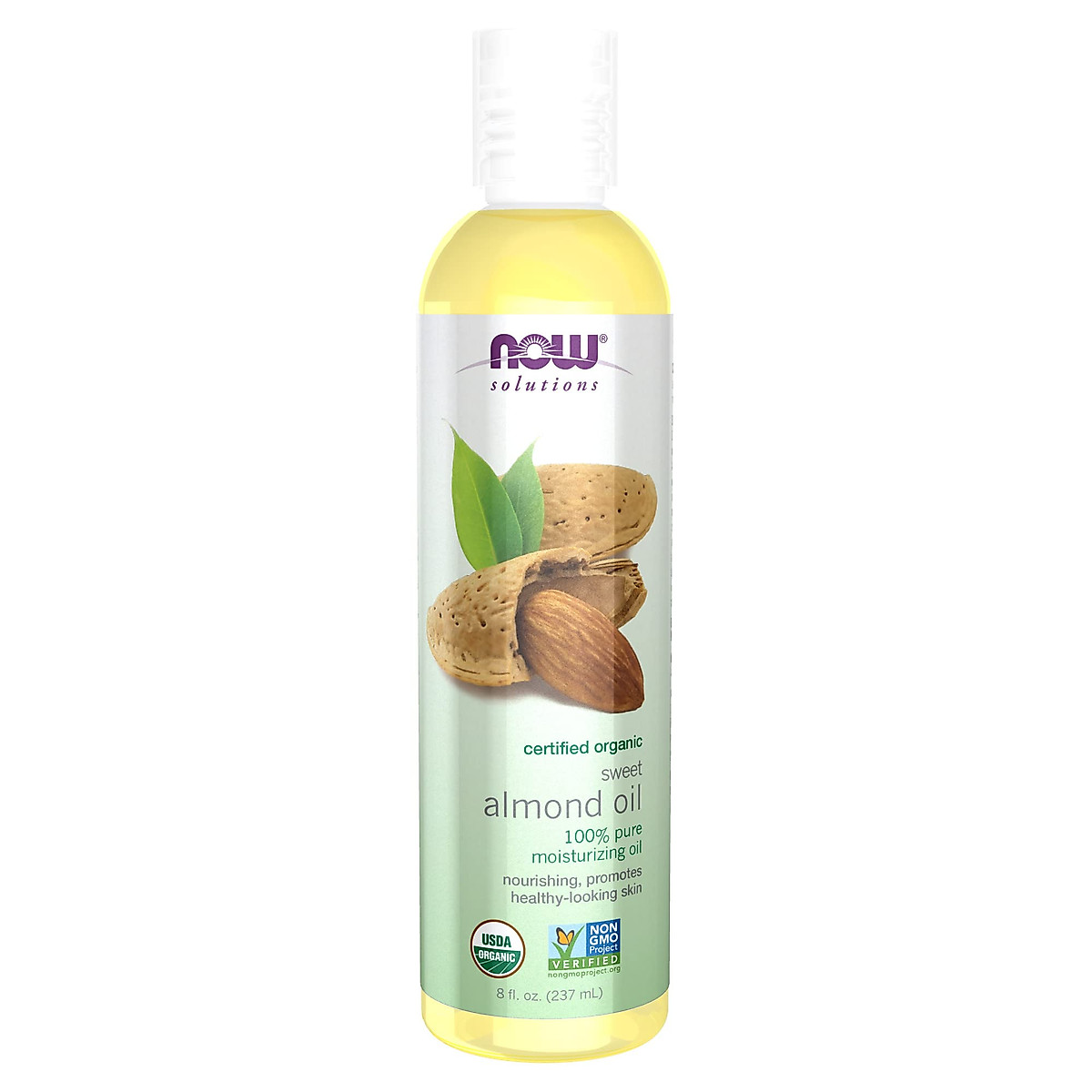 NOW Foods Solutions, Organic Sweet Almond Oil, 100% Pure Moisturizing Oil, Promotes Healthy-Looking Skin, Unscented Oil, 8-Ounce