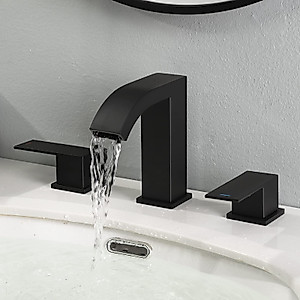 KES Waterfall Bathroom Faucet 8-inch, Widespread Bathroom Sink Faucet 3 Hole, 2 Handle Faucet for Bathroom Sink, SUS304 Stainless Steel Matte Black, L4355LF-BK