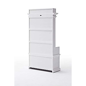 NovaSolo Halifax Pure White Mahogany Wood Entryway Coat Rack With 5 Hooks, Cushion, Top Storage And 2 Rattan Baskets