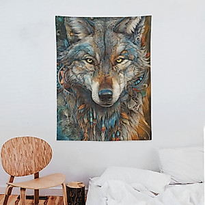 Joint Gou Cool Wolf Tapestry, Bohemian Style Tapestry Wall Hanging, Animal Aesthetic Tapestries Wall Art Home Decor for Bedroom Living Room 30"x40"