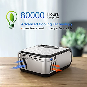 Mini Projector,Patviti Portable Projector with 8000 Lumen and Full HD 1080P for Multimedia Home Theater Video Projector,Compatible USB, VGA, AV, Smartphone, Pad, TV Box, Laptop