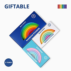 BLUE GINKGO Silicone Rainbow Stacker - Montessori Nesting Puzzle | Kids and Toddler | Stacking Sensory Toys - 10 Layers (Vibrant)