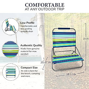 CARIBBEAN JOE Folding Beach, 1 Position Lightweight and Portable Foldable Outdoor Camping Chair, Blue Lime Stripe