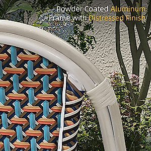 PURPLE LEAF Dining Chair Set of 2 Outdoor French Bistro Chairs Hand-Woven Aluminum Wicker Rattan Chairs for Garden Kitchen Backyard Porch White Print Finish Patio Chairs Colorful