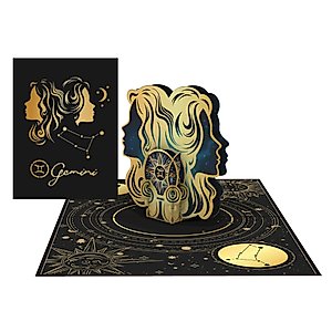 iGifts And Cards Gemini Zodiac Star Sign Birthday 3D Pop Up Greeting Card - Elegant Zodiac Sign Gift, Unique Birthday Present, Astrology Enthusiasts Surprise Celebration, Twin-Themed Party, 5x7