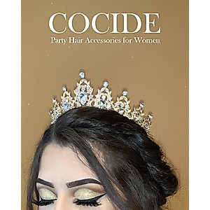 COCIDE Gold Tiaras and Crowns for Women Crystal Headband for Girl Clear Rhinestone Hair Accessories for Bride Wedding Bridal Prom Birthday Party Queen Princess Decorations Halloween Costume Cosplay