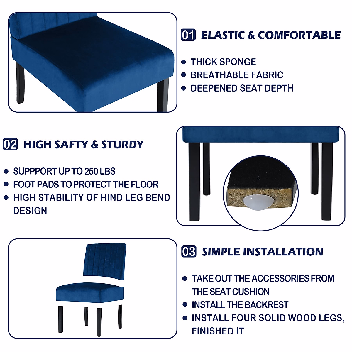 STHOUYN Modern Velvet Armless Accent Chair Decorative Slipper Chair Vanity Chair for Bedroom, Corner Side Chair Living Room Furniture Navy Blue