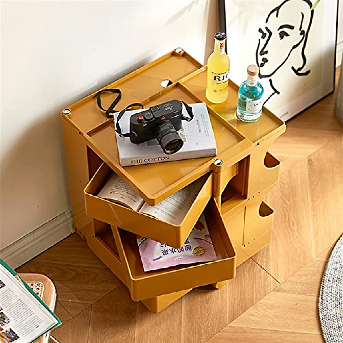 HIGOH Bedside Table Rotary Mobile Bedside Table Bedroom Bedside Table Living Room Sofa Side Table Locker Storage Rack Furniture Accessories (Color : Orange)