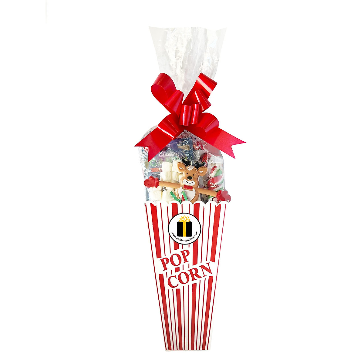 Christmas Movie Night Gift Baskets - Festive Reusable Popcorn & Treats - Perfect Holiday Surprise For Family, Friends, Teens, Men, Kids, Date Night, Secret Santa (Santa's Reindeer)