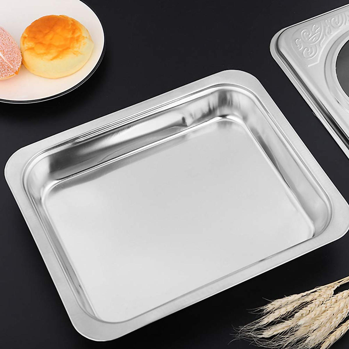 Cabilock Cold Food Buffet Stainless Steel Rectangular Food Dish Tray Oblong Metal Serveware with Lid for Buffet Roasting Baking Cooking Bread Fruit Appetizer Plate 33. 5X27. 5X14. 5CM Buffet Server