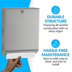 Bobrick B-262 Surface Mounted Paper Towel Dispenser - Stainless Steel Commercial Bathroom Towel Dispenser with Tumbler Lock 400 C-Fold or 525 Multifold Capacity