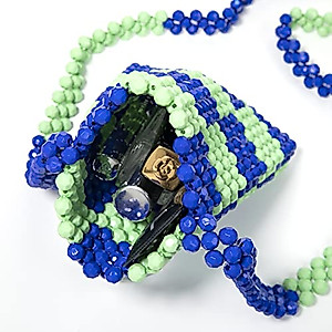 YUSHINY Acrylic Diamond Beaded Color Blending Chequered Shoulderbag Evening Cellphone Bag for Women (Green&Blue)