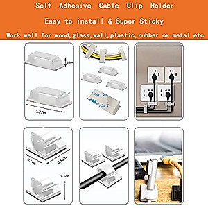 140pcs Cable Management Organizer Kit with Cable Sleeve Split,Self Adhesive Cable Clip Holder and tie, Self-Locking Cable Ties Premium Cord Management Kits for TV Computer Office Home (White)