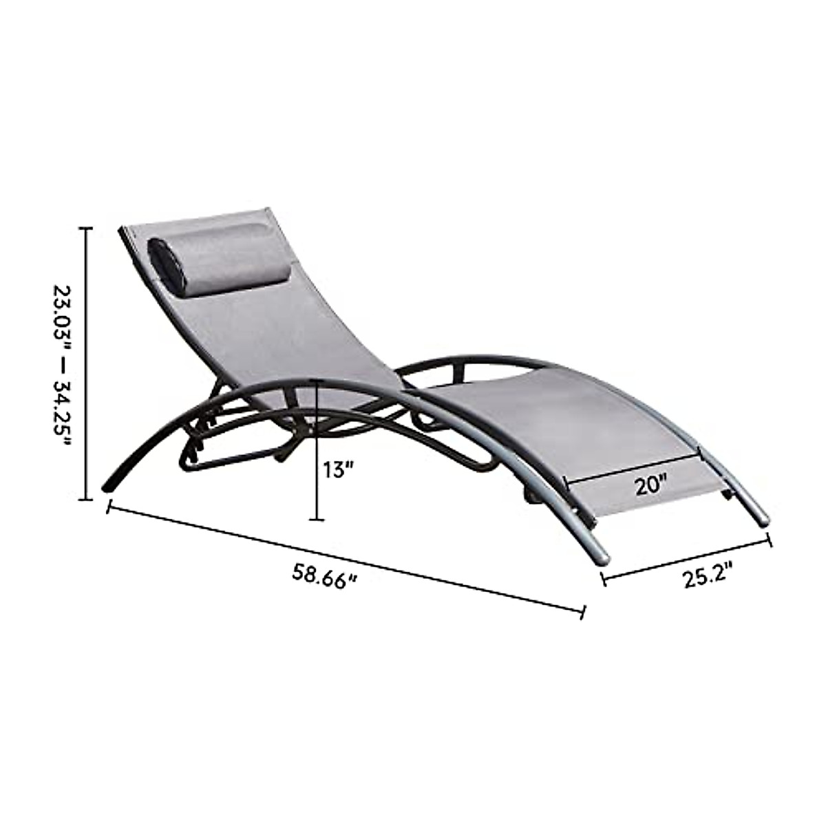 VARVIND Outdoor Patio Chaise Lounge Chairs, Chaise Lounge Outdoor Set of 2, 5 Adjustable Backrest Positions, Adjustable Patio Lounge Chair with Headrest Suitable for Poolside, Balcony,Backyard (Grey)