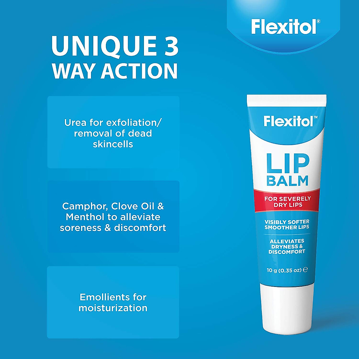 Flexitol Lip Balm, 0.35 Ounce Tube, Cream White, 3 Count (Pack of 1)