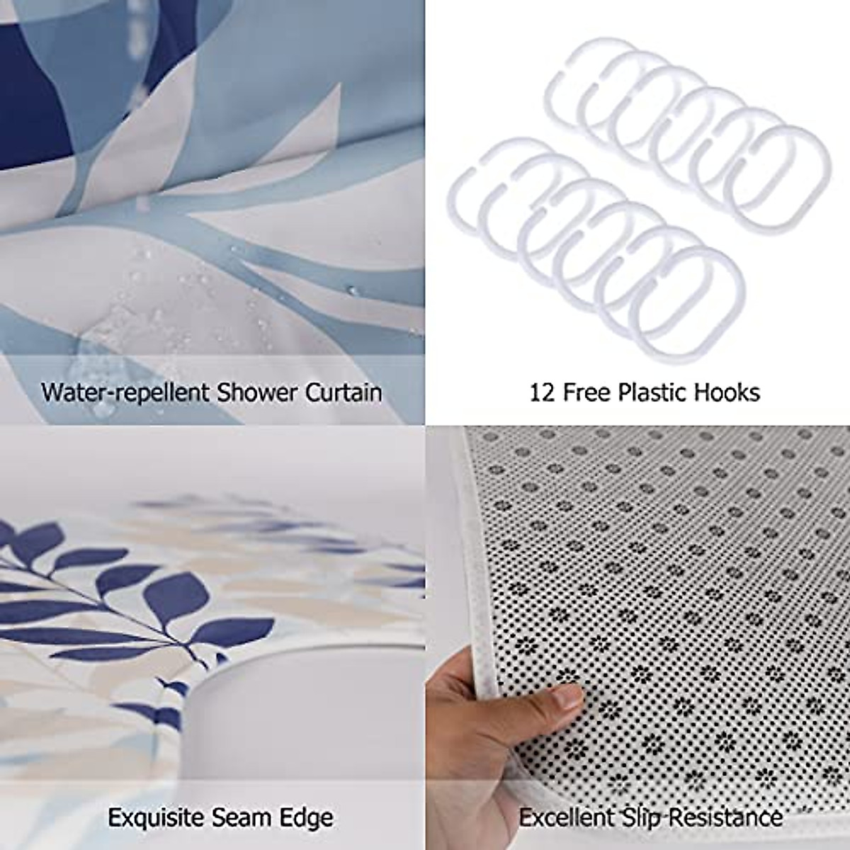 SiMiWOW Black Bear in Forest Shower Curtain Set with Rugs Woodland Animal Country Farmhouse Cabin Bathroom Decor Curtain, Set of 4