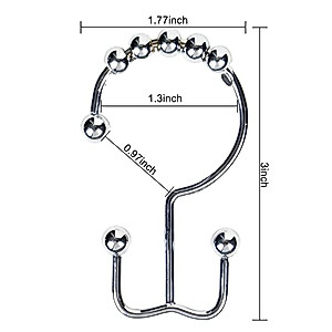 Shower Curtain Hooks Rings Premium Rust Resistant Metal Hook Double Glide Shower Hooks Roller Balls Glide on Shower Rods for Bathroom Curtain, Shower Curtains & Liners, Set of 12 (Silver)