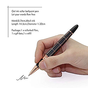 SHALORY Rose Gold Gel Ink Rollerball Pen-Geometric Stripe Style Copper Grip Metal Pens in Gift Box with 1 Extra Refill,Valentine's Day Gifts for Women &Men (Black Ink, 0.7mm Fine Point)