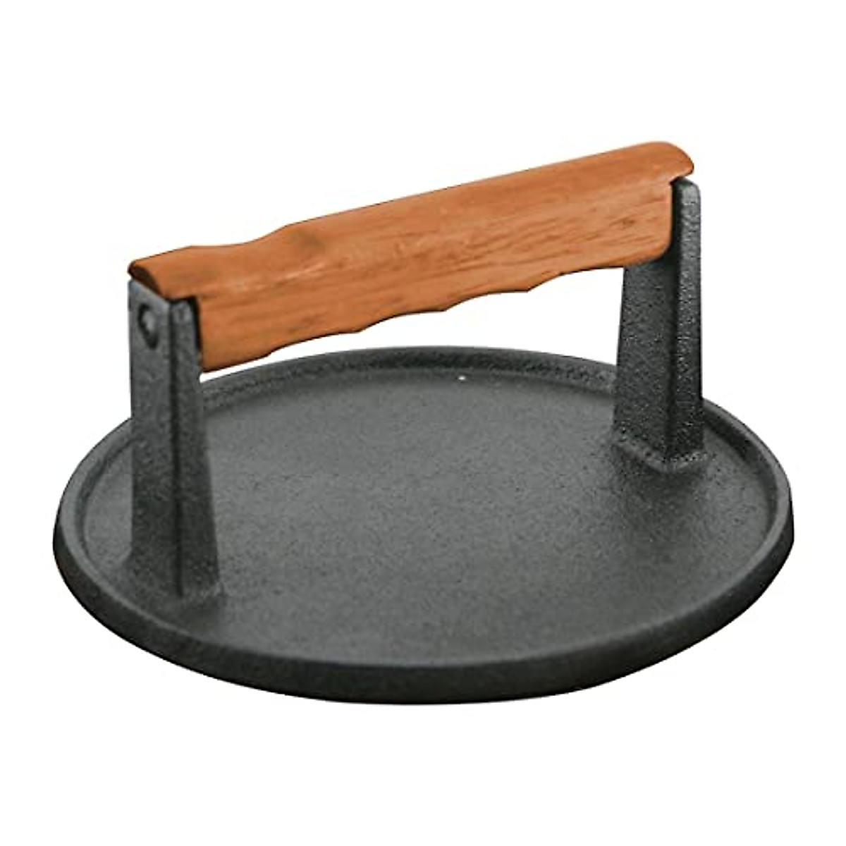 Mr. Bar-B-Q 06681Y Cast Iron Grill Press | Pre-Seasoned Base & Hardwood Handle Burger Press | Cooks Food Evenly | Ridges on Bottom | Keeps Food in Contact with Grill Surface | 7 Inch Cast Iron Press