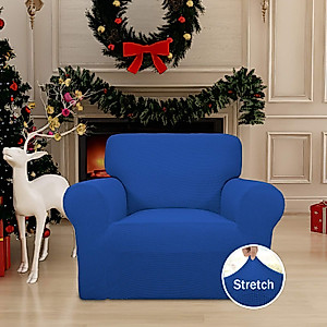 Easy-Going Stretch Chair Sofa Slipcover 1-Piece Couch Sofa Cover Furniture Protector Soft with Elastic Bottom for Kids, Pet. Spandex Jacquard Fabric Small Checks (Chair, Classic Blue)