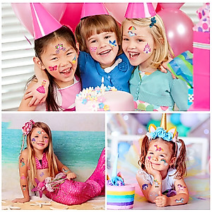 Qpout Glitter Tattoos for Girls, Fake Kids Tattoos for Girls, Princess Butterfly Mermaid Glitter Temporary Tattoos Stickers, Girls Kids Birthday Party Decoration Gifts Bags Filler