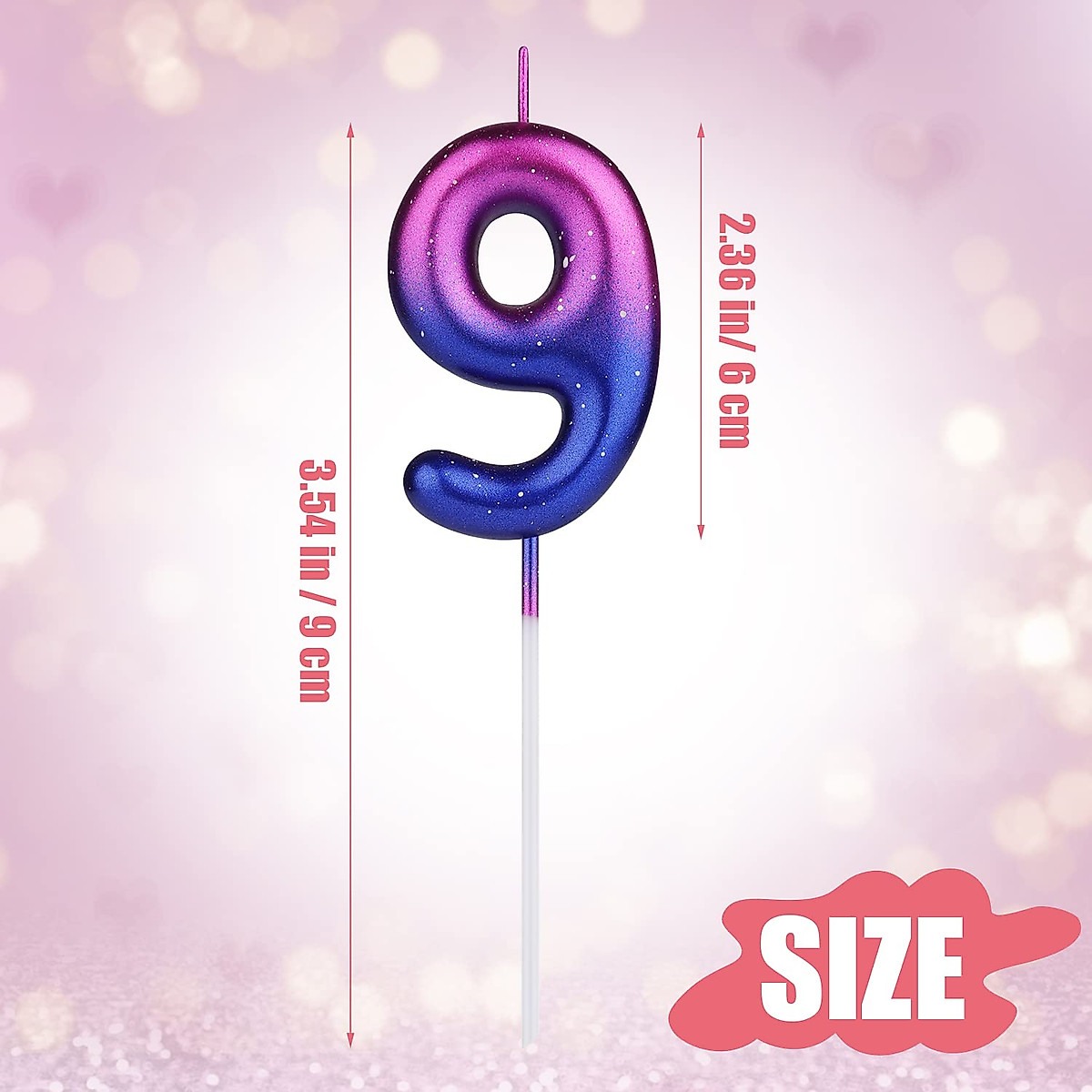 2.4in Birthday Candle, Purple Blue Gradient Number Birthday Candles for Cake Number Candle Decoration for Kids Adults Birthday Party Wedding Anniversary Graduation Ceremony (9)