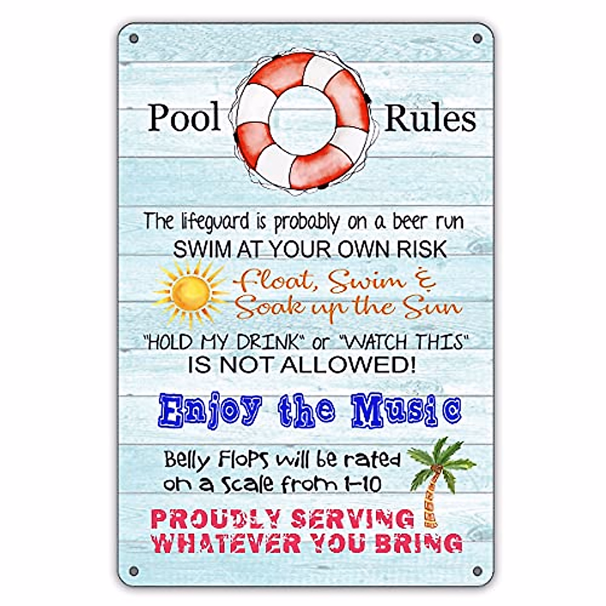 QIONGQI Funny Pool Rules Metal Tin Sign Wall D閏or Blue Sign for Home Swimming Pool Indoor Outdoor Decor