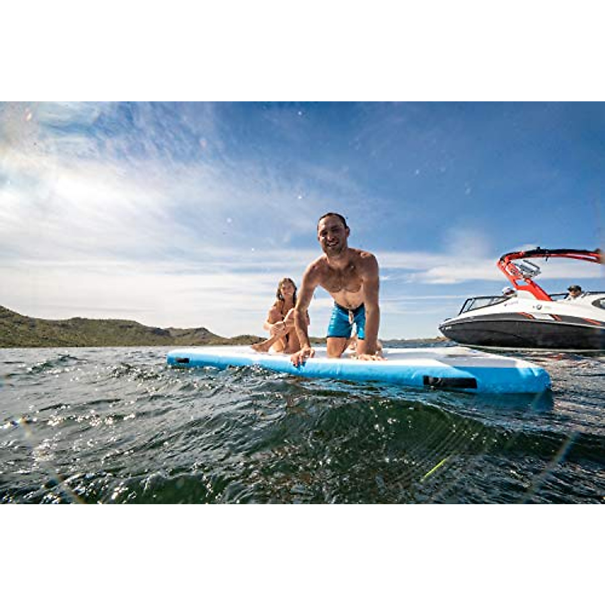 Airhead WATERMAT AIR Inflatable Deck, 8 ft. w Pump, White/Blue