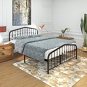 AMBEE21 Washington Queen Metal Bed Frame with Headboard and Footboard/Heavy Duty/Non-Squeak/Easy Assembly/Solid Sturdy Metal Slat/Black/No Box Spring Needed/Mattress Foundation