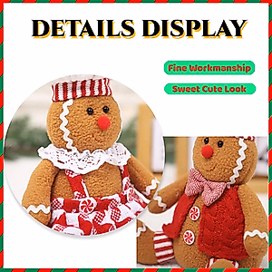 JJYZB Adorable Christmas Gingerbread Man Plush Toy-9.4in Gingerbread Shape Stuffed Animal,Gingerbread Plush Doll for Christmas Tree Topper Xmas Party Decor (boy+Girl)