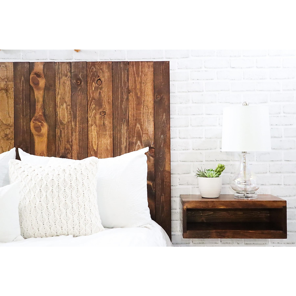 Barn Walls Solid Wood King Size Headboard, Foxy Brown Stain with Smooth Natural Wood Grain Variation, Handcrafted Head Board Wall-Mounted Panels, Rustic Modern Bedroom, Built to Last