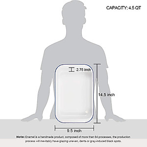 Webake Enamelware 9x13 Baking Pan Oblong Cake Pan Enameled Steel Roasting Pan Baking Dish Lasagna Pan Food Containers, Solid White with Blue Rim