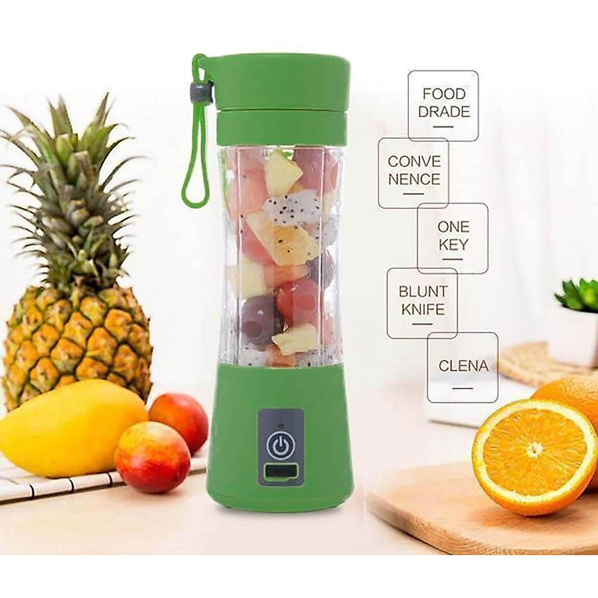 Generic Portable Blender USB Rechargeable Best Personal Blender for Shakes and Smoothies, with 4 Ultra-sharp Blades for Travel, Office & Sports (Green), SMALL