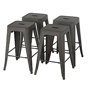 FDW Metal Bar Stools Set of 4 Counter Height Bar Stools 24 Inches Industrial Bar Chairs Patio Stool Stackable Backless Stool Indoor Outdoor Metal Kitchen Stools Bar Chairs (Bronze, 24")