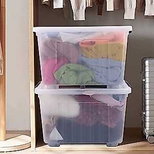 Wekioger Large Plastic Storage Box with Wheels, Set of 4, 32 Quart Latch Storage Bin