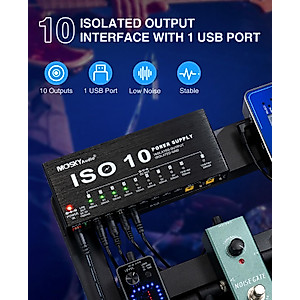 Mosky Guitar Pedal Power Supply 10 Isolated DC Output, 9V 12V 18V 300mA 500mA Effect Pedal Boards Power Supply with USB Port, Short Circuit Overcurrent Protection